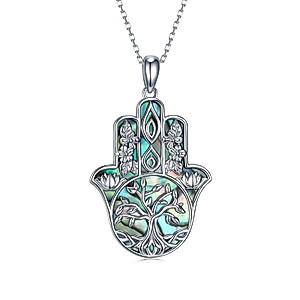 Hamsa Hand of Fatima Tree of Life Necklace for Women 925 Sterling Silver Hamsa Hand of Fatima Pendant Necklace Jewelry Gifts for Women Men Christmas Birthday Gifts,18''-20''