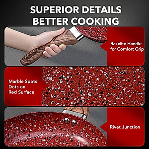 CSK 10" Red Frying Pan-Non-Stick Skillets with Whitford Granite Nonstick Coating, PTFE and APEO Free, Durable Bakelite Handle, Aluminum Alloy, Superior Omelet Pan Suitable for All Stove.