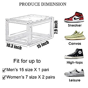 12 Pack Acrylic Clear Shoe Boxes– Ultra Clear Plastic Stackable Sneaker Storage For Sneakerhead. Professional Grade Shoe Display Case with Magnetic Door .Boots and Hat Organizer.Fits US Size 15