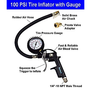 YOTOO Air Compressor Accessor Kit, Heavy Duty 20-Piece 1/4" NPT Air Tool Kit with 100 PSI Tire Inflator Gauge, Air Blow Gun and Air Hose Fittings