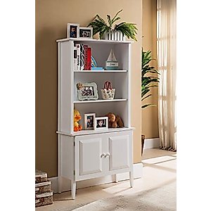 Kings Brand Furniture Wood Bookcase with Doors, White
