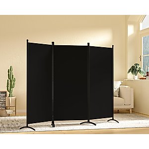 Grezone Large Folding Panel Portable Stand Room dividers Privacy Screen for Bedroom Dining Room Screens Curtains Partition Home Office Dorm Separation (Black, Three Panel)