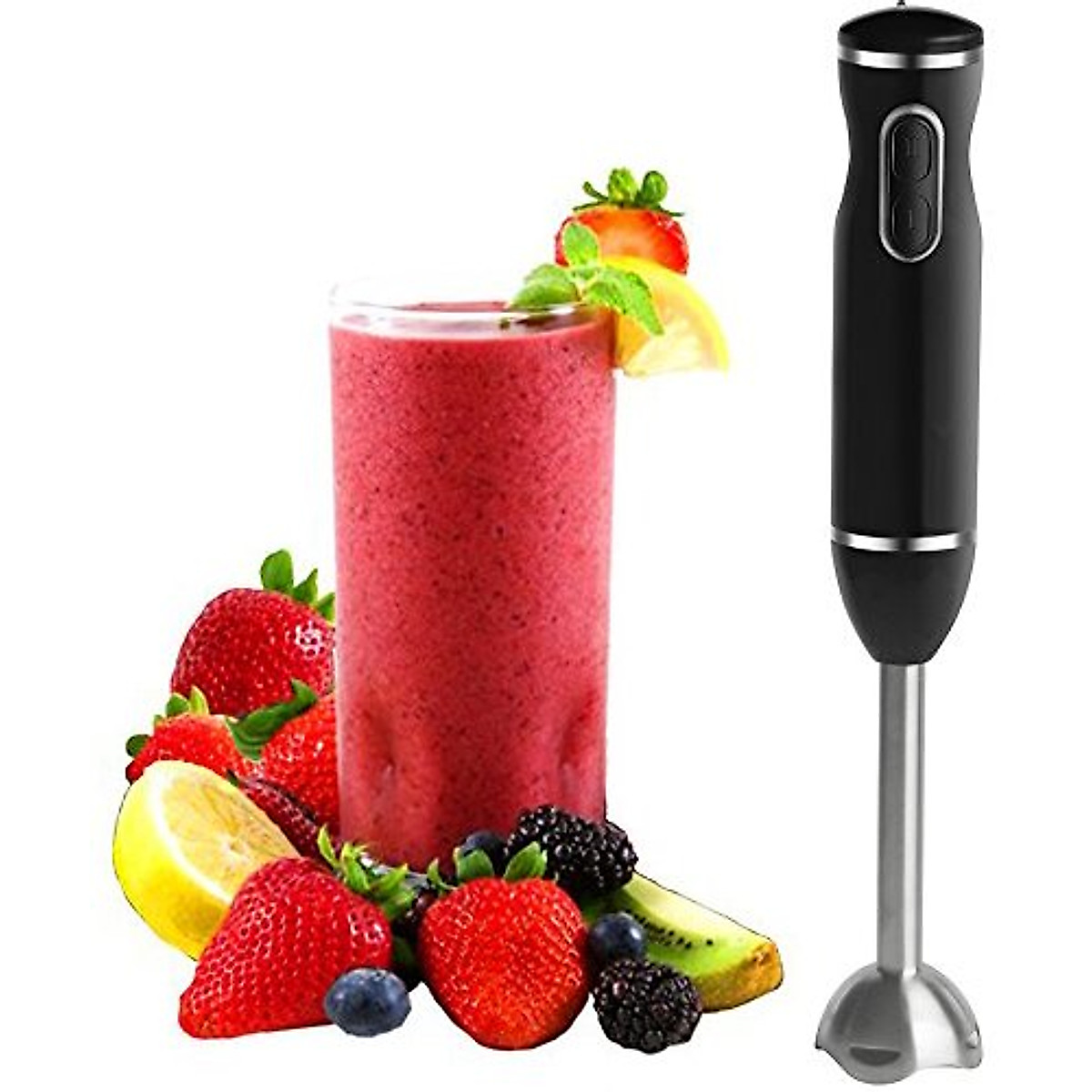 Moss & Stone Hand Blender With Egg Whisk, Powerful 300-Watt Stick Blender, Hand Mixer Set Stainless Steel Shaft & Blades, Black Handheld Blender With Ergonomic Handle (Without Chopper)