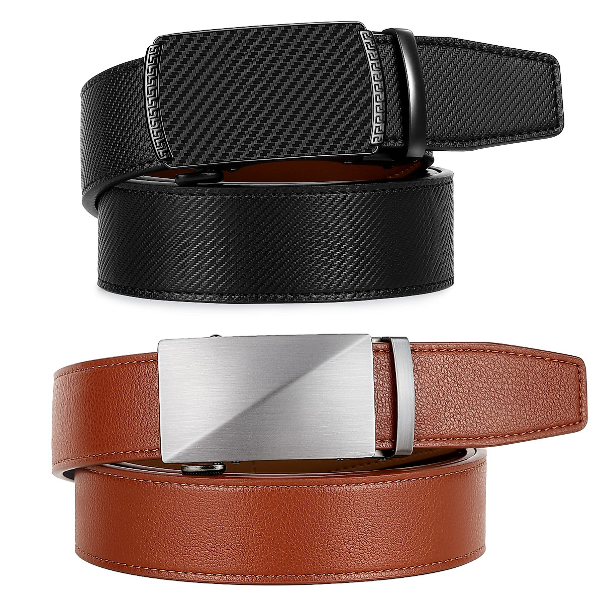 Zitahli Ratchet Belt for Men - Mens belt Leather 2 Packs with 1 3/8" Brown Black Slide Belt in Gift Set Box - Micro Adjustable Men Belt Buckle Fit Everywhere Size 28"-36"