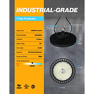 Sunco UFO LED High Bay Light, Lighting for Warehouse, 5000K Daylight, 240W, 34800 LM, 100-277V, Dimmable 0-10V, IP65 Waterproof Weatherproof, Super Bright, UL 2 Pack