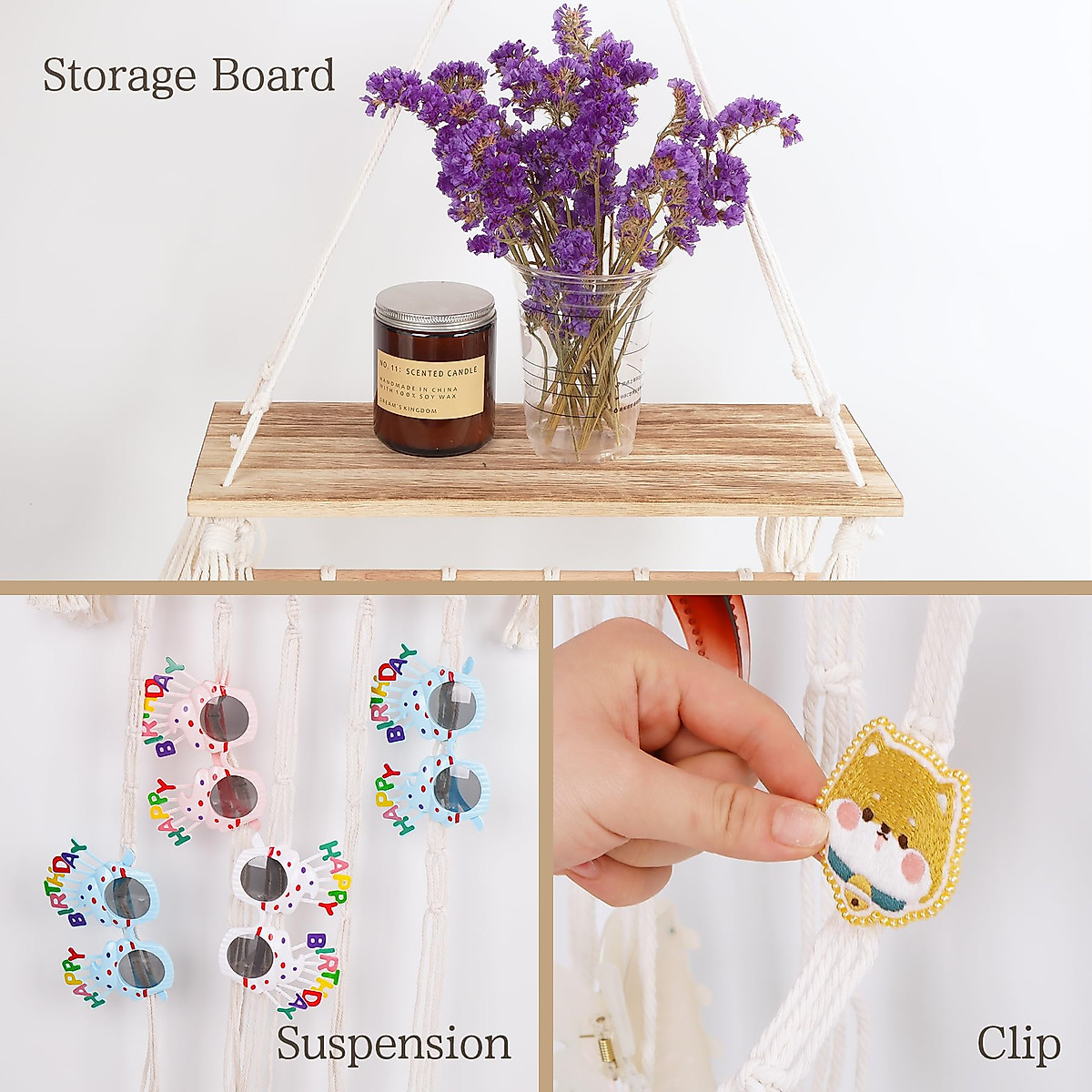 BAMFOX Hanging Wall Shelves,Swing Rope Floating Shelf,Bohemian Chic Macrame Window Storage Shelves for Living Room/Bedroom/Bathroom Decor