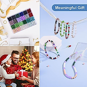 UNIAYSENG 600PCS Round Glass Beads for Jewelry Making, 24 Color DIY Gemstone Crystal Beads Bracelet Making Kit Healing Chakra Beads，8mm Loose Beads Crystal Spacers for Friendship Bracelet