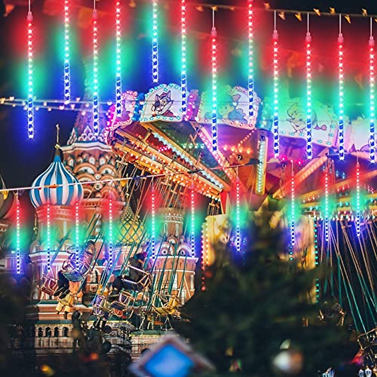 Meteor Shower Rain Light 50cm 10 Tubes 480 LED Waterproof Icicle Falling Snowfall Lights Icicle Raindrop for Home Decor Wedding Garden, Multicolor