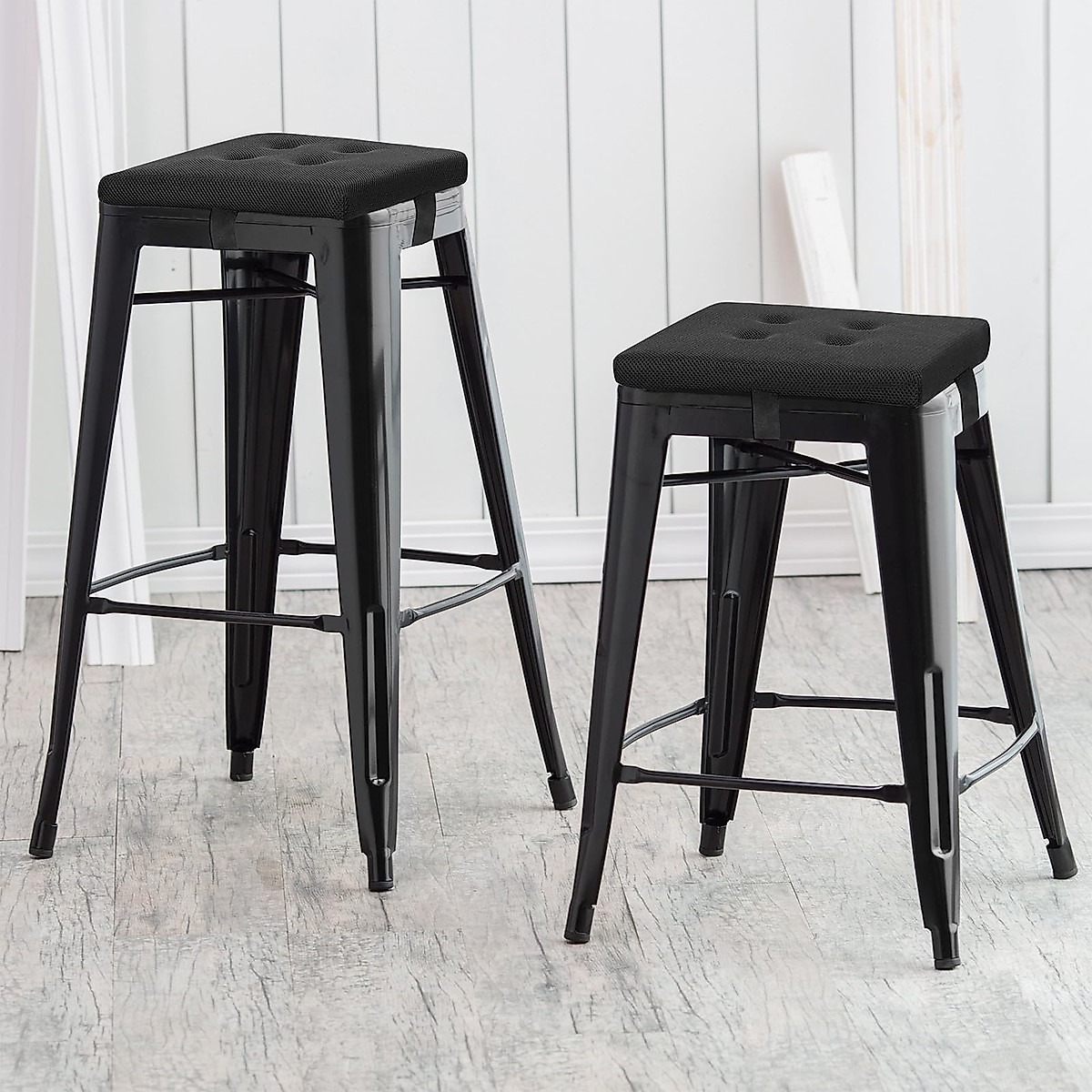 baibu 12 Inches Square Stool Cushions with Ties for Bar Stool, Breathable Square Chair Pads Seat Cushions with Non-Slip Bottom - One Pad Only (12", Black)