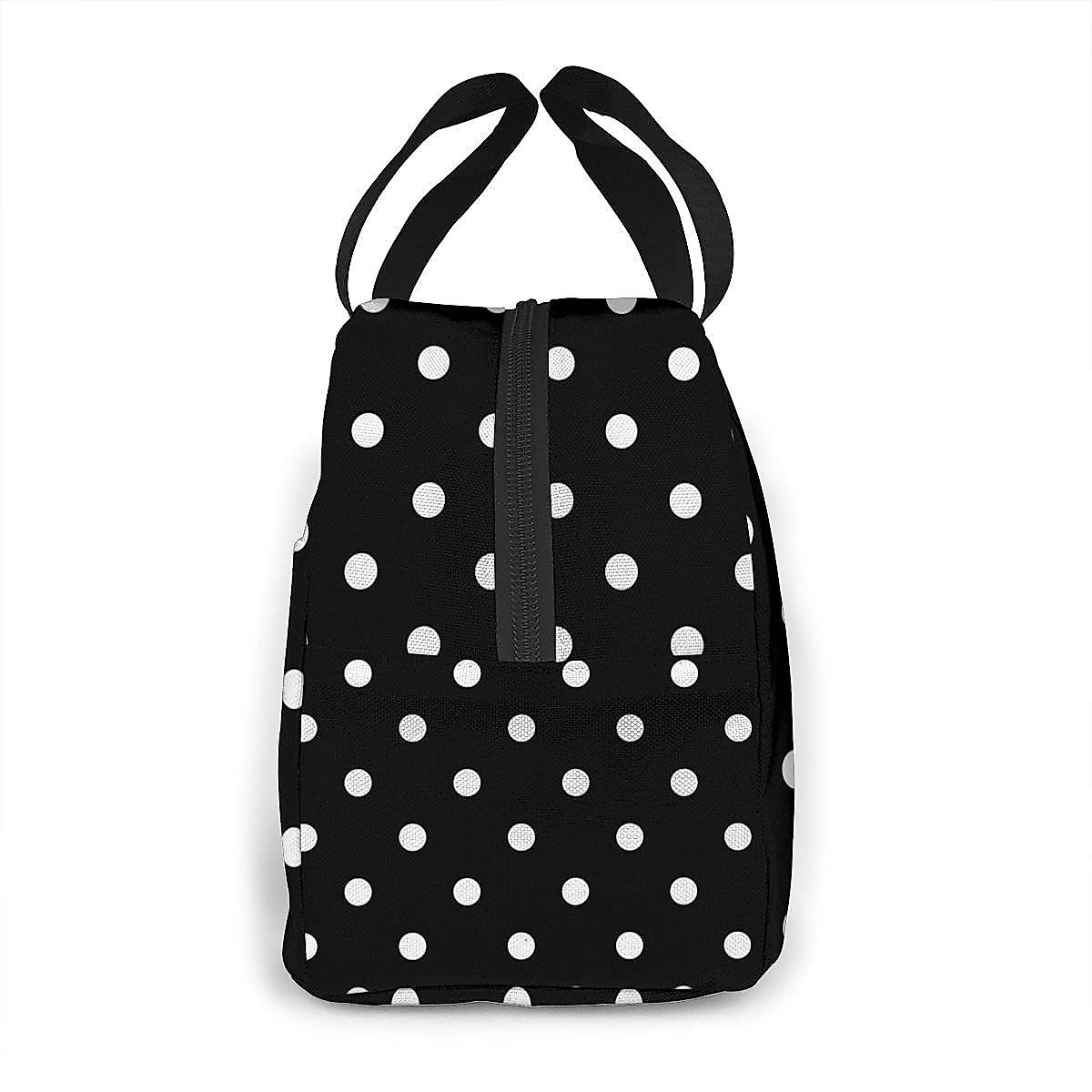 Black And White Polka Dot Portable Insulated Lunch Tote Bag Reusable Lunch Box For Men, Women And Kids