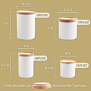 SWEEJAR Kitchen Canisters Ceramic Food Storage Jar Set, Stackable Containers with Airtight Seal Wooden Lid for Serving Ground Coffee, Tea, Herbs, Grains, Sugar, Salt and More - Set of 4 (Gray)