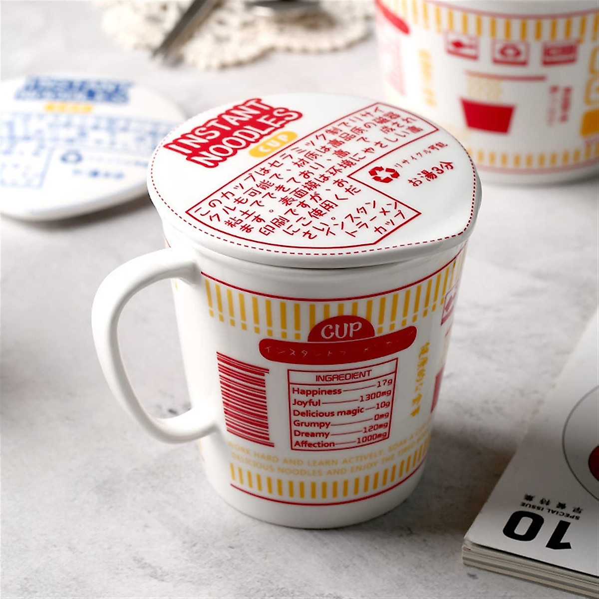 Hanghaijia Instant Noodle Bowl Ceramic with Cover, Creative Ramen Soup Bowl Mug Cover Student Lunch Box Bowl (Color : Red, Size : S)