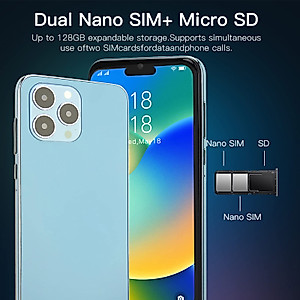 VBESTLIFE 6.1in Unlocked Smartphone 3G Cell Phone for Android, 6.1in HD Screen Dual Card Dual Standby Mobile Phone, 4000mAh Large Battery, Three Card Slots, Face Unlock(Blue)