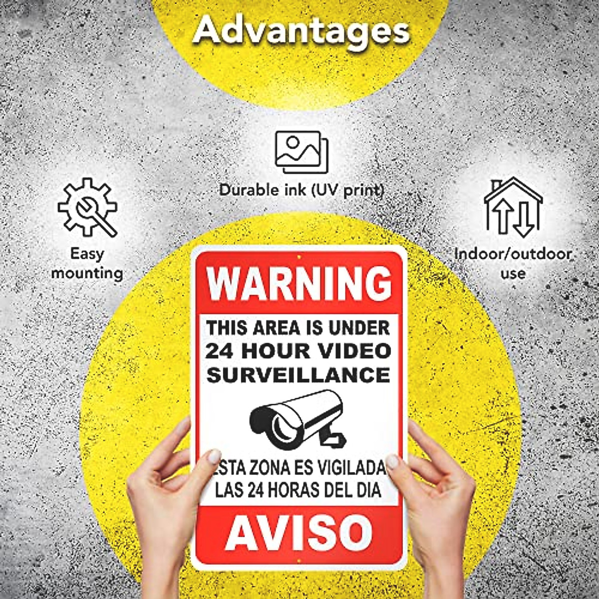 Video Surveillance Sign - 8 x 12 Aluminum 24 Hour Surveillance Sign Security Camera Sign No Trespassing Sign Smile Your on Camera Signs