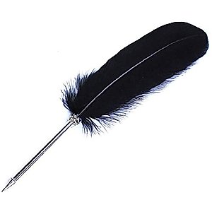 SpyShop Feather Ballpoint Pen-Black Ink Vintage Feather Quill Refined Plated Rod Quill Ballpoint Pen For School Writing ▏Wedding Gift Signature Pen (Black)