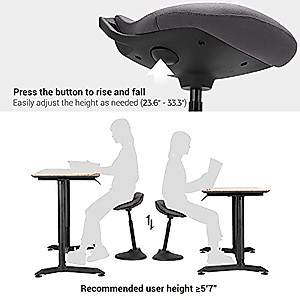 SONGMICS Standing Desk Chair, Adjustable Ergonomic Standing Stool, 23.6-33.3 Inches, Swivel Sitting Balance Chair, Anti-Slip Bottom Pad, Grey UOSC02GY