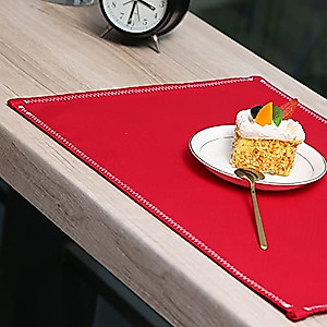 Dress4Tab Set of 6 Non Slip Heat Resistance Red Christmas Placemats with Boho Eembroidery for Dining Table, Machine Washable Cotton Kitchen Table Place Mats Linen