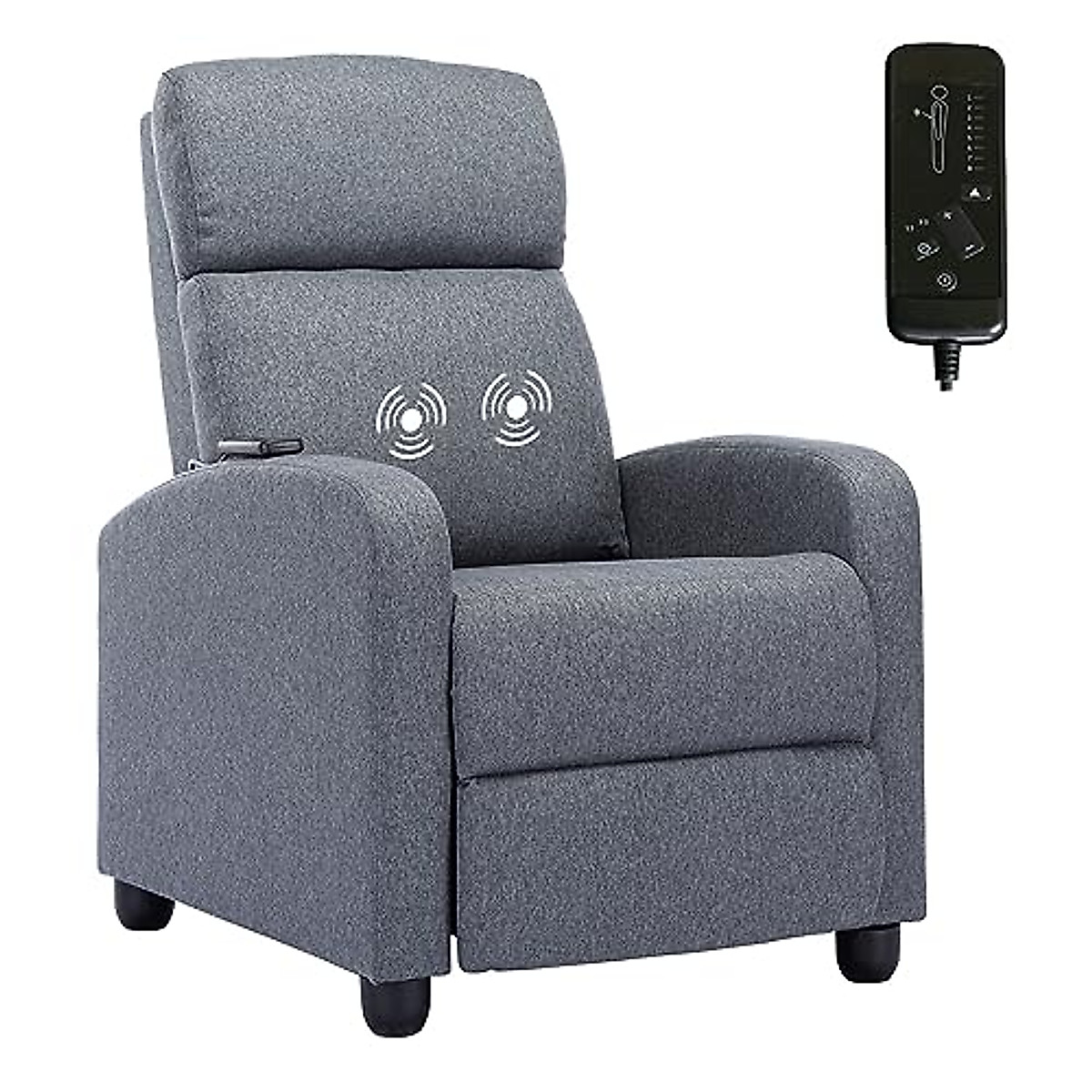 Phoenix Home New Model Massage, Modern Single Sofa Padded Backrest and Thick Seat Cushion, PU Leather Recliner Chair for Living Room, Home Theater, Grey