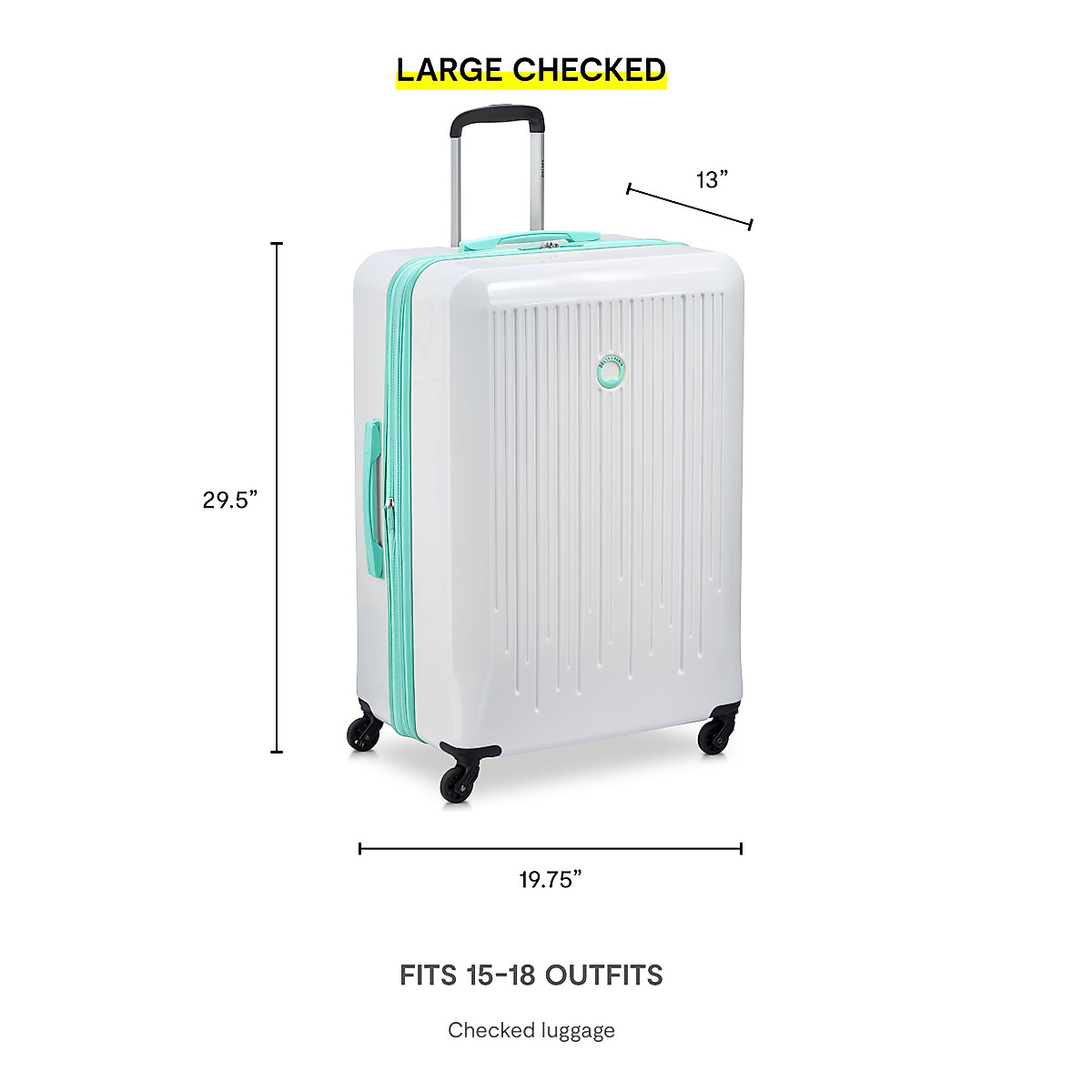 DELSEY Paris Christine Hardside Expandable Luggage with Spinner Wheels, White with Yellow Trim, Checked-Large 28 Inch