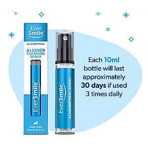 EverSmile AlignerFresh Cleaning Spray for Invisalign and All Clear Aligners and Retainers – On-the-Go Cleaning & Teeth Whitening, Kills Bacteria, Fights Bad Breath – Mint Flavor, 10ml (2 Pack)