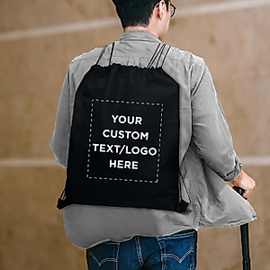 DISCOUNT PROMOS Custom Non-Woven Drawstring Backpacks Set of 10, Personalized Bulk Pack - Bring Everywhere You Go, Great for Travelling, Gym and for Everyday Use - Black