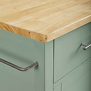 Crosley Furniture Savannah Wood Top Drop Leaf Rolling Kitchen Island Cart with Spice Rack and Shelves, Mint