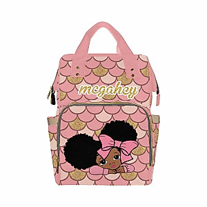 Artsadd Custom Diaper Back Pack with Thermal Pockets, Bow Tie Glitter Travel Backpack Customized Baby Backpack with Name for New Mom Baby Shower Gifts