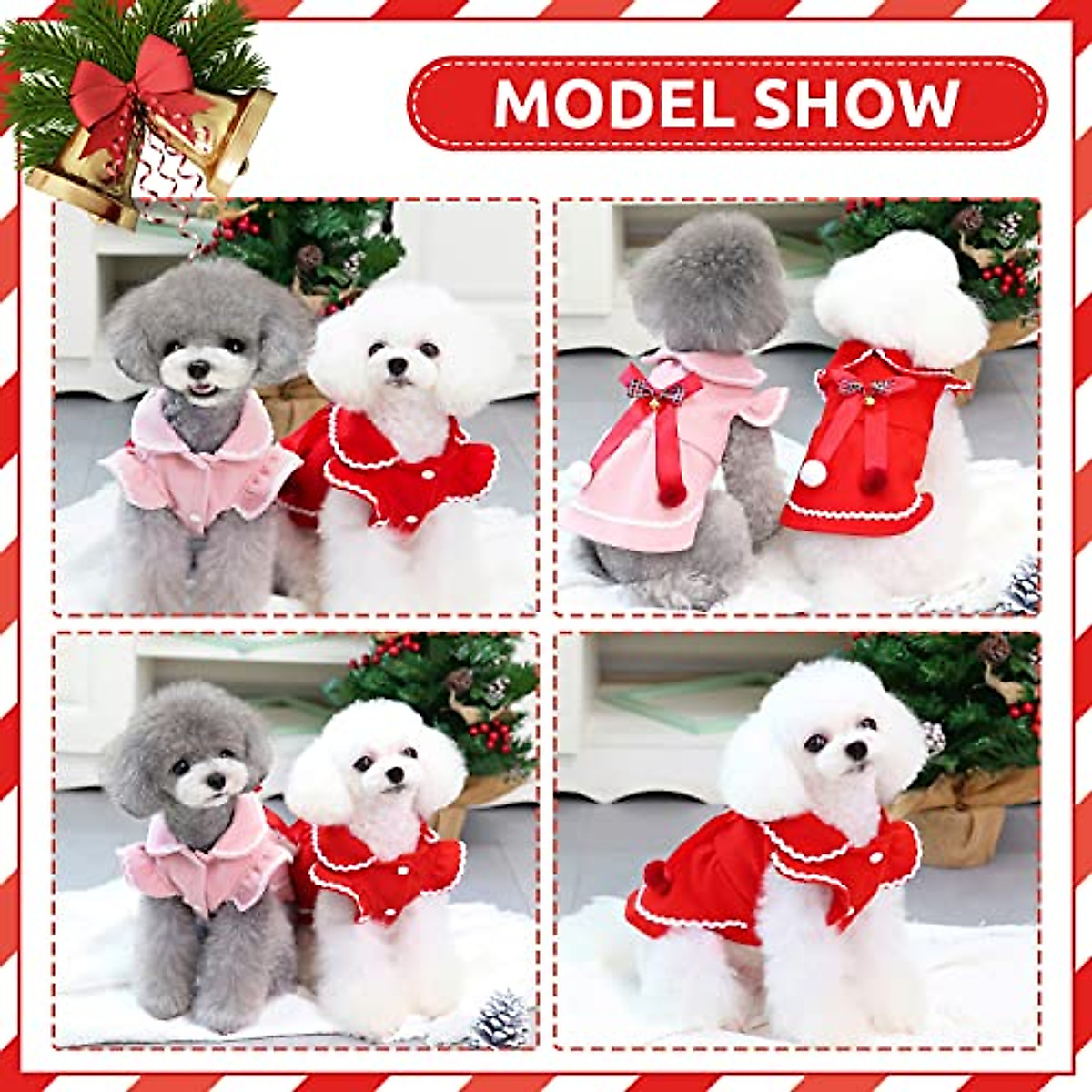 BAEJMJK Dog Winter Dress Bowknot Warm Girl Puppy Christmas Dress Cute Doggie Clothes for Small Dogs Cats Rabbit(Red,Large)
