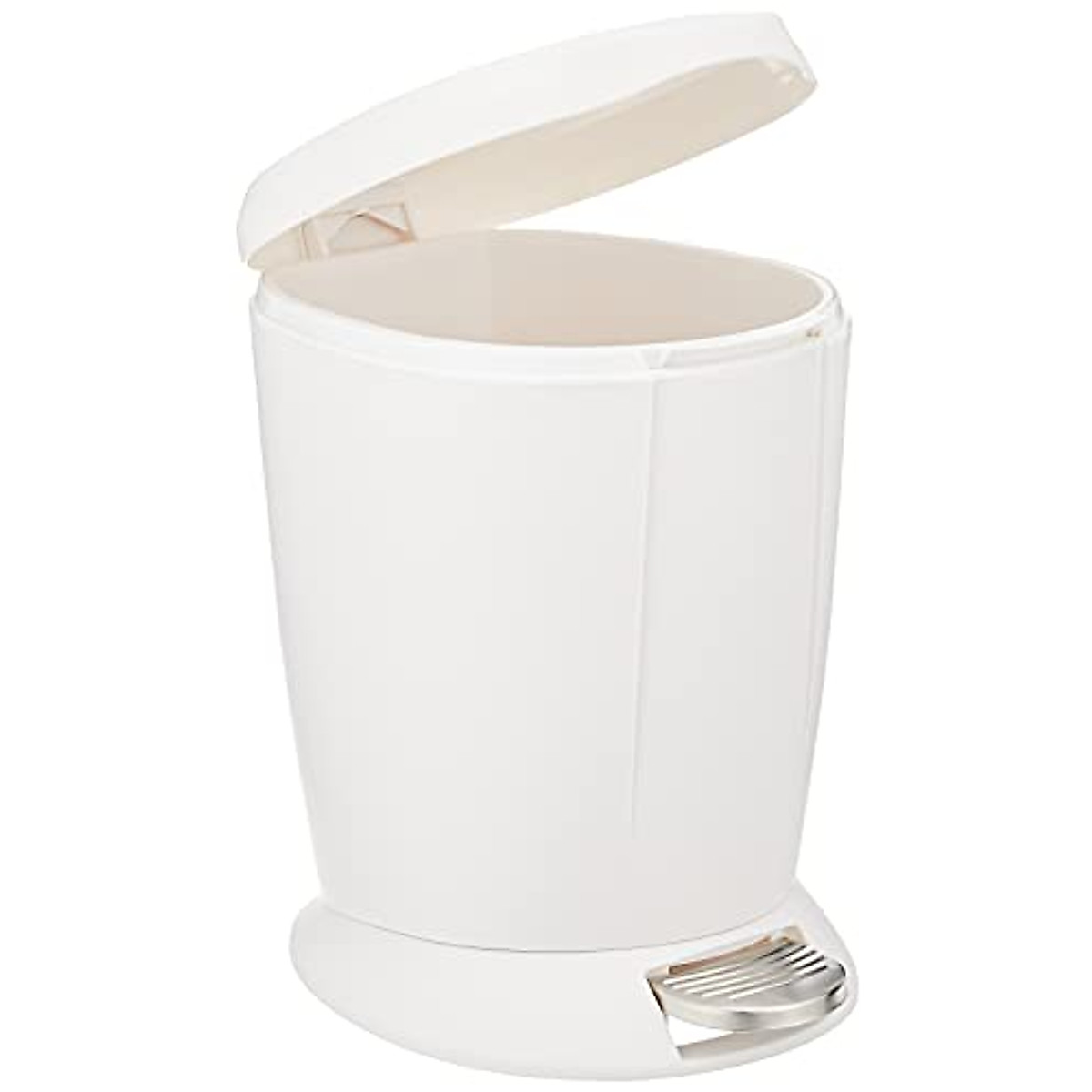 simplehuman Compact Round Bathroom Step Trash Can, 6 Liter / 1.6 Gallon, White Plastic