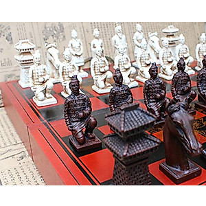 IADUMO 15.7" x 15.7" Large Chess Sets for Adults,Portable Folding Wooden Chess Board Travel Chess Set Board Game with Handmade Terracotta Warriors Chess Pieces &Storage Drawers