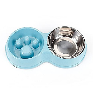 FUUIE Bowls for Food and Water Eco Friendly Slow Feeder Double Dog Bowl for Dogs Cats Stainless Steel Anti Slip Pet Food Doggy Bowl Drinking (Color : Blue)