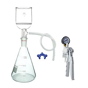 Deschem 1000ml,Vacuum Suction Filter Device,200ml Buchner Funnel,1L 24/40 Erlenmeyer Flask,with Handle Pump