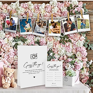 UHADRE Minimalist How Old were The Bride and Groom Game, Guess The Age Photo Game, Bridal Shower Wedding Shower Game (1 Sign and 30 Cards)-BNG10