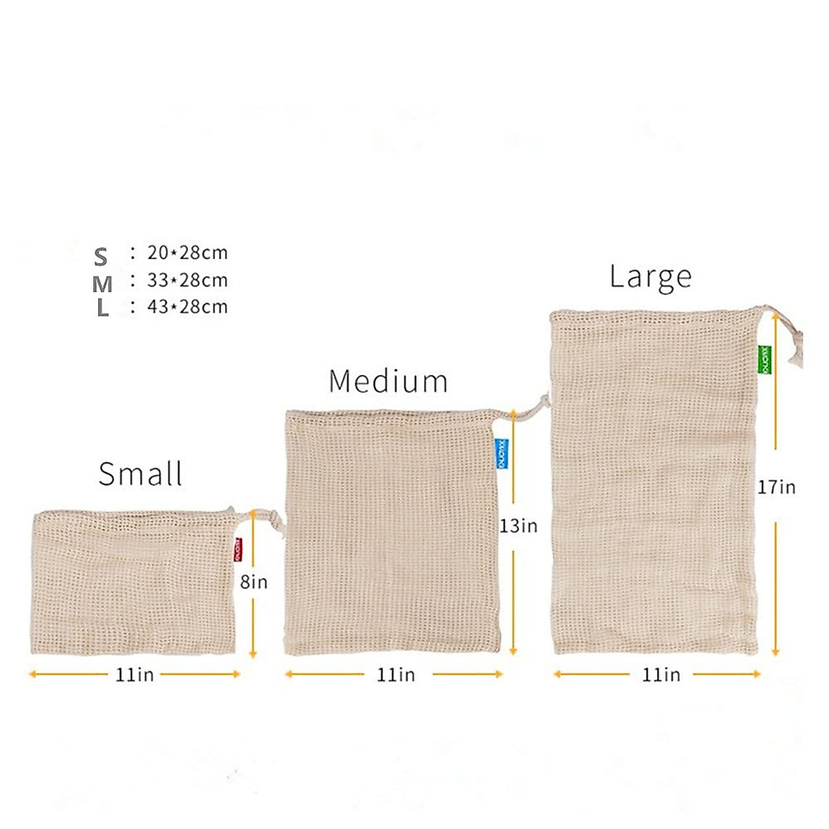 Lesibag 9 Pcs Reusable Cotton Mesh Grocery Bags Reusable Washable Produce Bags for Fruits, Vegetable, Food, Toys (Beige)