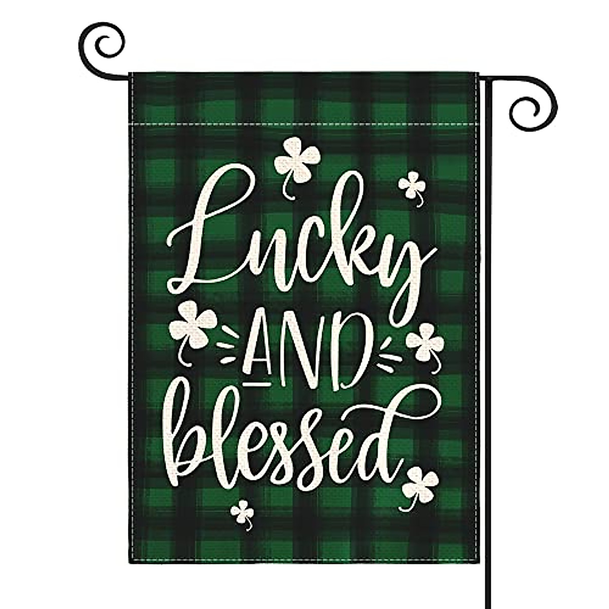 AVOIN colorlife Lucky and Blessed Watercolor Buffalo Plaid Shamrock Garden Flag Double Sided, St Patricks Day Yard Outdoor Flag 12x18 Inch