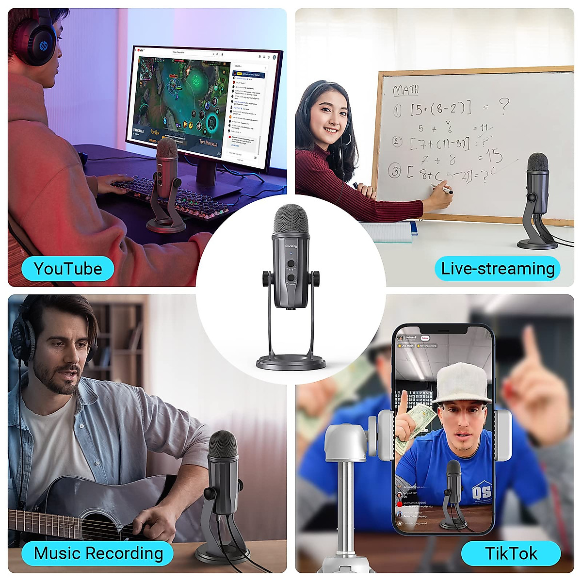 SMALLRIG U50 All Metal USB Microphone with Cardioid Pickup, Streaming Gaming Microphone for PC, PS5 & Mac, Shock Mount & Adjustable Stand, Condenser Microphone for Recording, Plug n Play, Grey - 3465