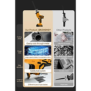 Cordless Reciprocating Saw, 2.0Ah Battery x2, Cordless Variable Speed, Blades Kit for Wood/Metal/PVC Cutting Yellow
