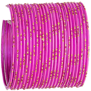 JD'Z COLLECTION Colorful 2 Dozen Bollywood Costume Matching Jewelry Plain Metal Bangle Indian Jewelry Bangles Sets For Women & Girls,Traditional Wedding Bangle Bracelets For Women (Light Pink, 2.8)