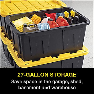 CX Black & Yellow®, Shelving Unit and Heavy Duty Storage Containers, Extremely Durable® (Shelf + 27 Gallon Container (8-Pack))