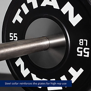 Titan Fitness 55 LB Black Elite Olympic Bumper Plate, Competition Weight Plates, Rubber with Steel Hub Insert, Sold Individually, For Olympic Weightlifting and Cross-Training Workouts