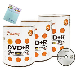Smartbuy 300-disc 4.7GB/120min 16x DVD+R Logo Top Blank Media Record Disc + Free Micro Fiber Cloth