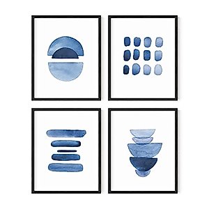 HAUS AND HUES Abstract Blue Wall Art Prints Set of 4 Abstract Art Blue Wall Decor for Living Room Wall Art | Watercolor Prints Wall Art | Navy Blue Wall Art | UNFRAMED (8 x 10)