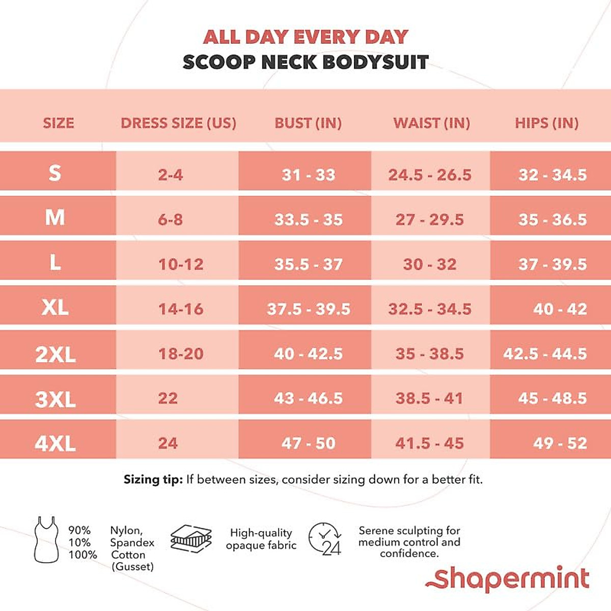 SHAPERMINT Bodysuit for Women - Shapewear with Tummy Control, Small to Plus Size, Black