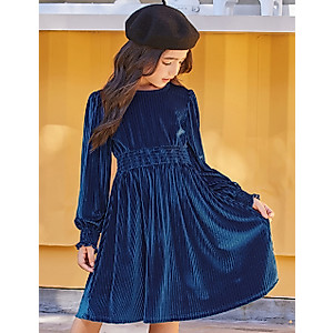 Arshiner Baby Girl Xmas Dress Winter Fall Dress for Kids Twirly Patry Formal Frock (Blue, 8-9 Years)