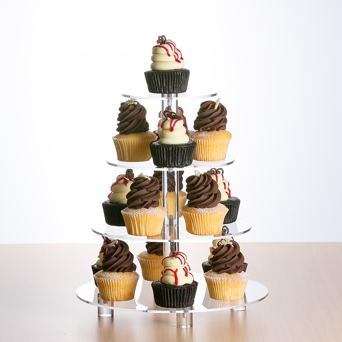 4 Tier Cupcake Stand, Round Acrylic Cupcake Tower, Multi Tiered Cake Stand, Large Clear Holder for Dessert Table Display, Weddings, Graduations, Birthday, Tea Party, Baby Shower, Donut Tree, Pastry