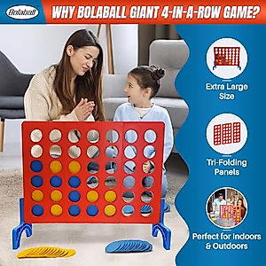 Bolaball Giant 4 in a Row Outdoor Wooden Game with Travel Bag, Extra Large Family Fun Lawn & Yard Games, Jumbo Game for Adults & Kids (Tabletop - Pack of 1)