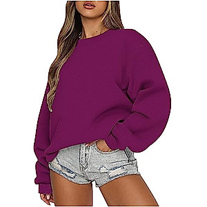 JDHUFEI Womens Oversized Hoodies Fall Casual Long Sleeve Hoodie Pullover Solid Color Loose Fit Crewneck Sweatshirt Blouse Top