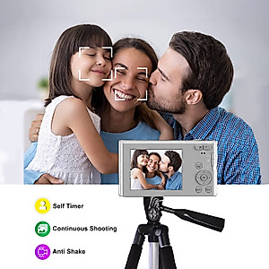 Acuvar 44MP Compact Point and Shoot Digital Camera, 16X Digital Zoom, 2.4 Inch Screen & 32GB SD Card, Vlogging Camera for Kids Teens Students Boys Girls Seniors (Silver)