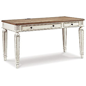 Signature Design by Ashley Realyn Farmhouse 60" Home Office Desk with USB Charging, Chipped White