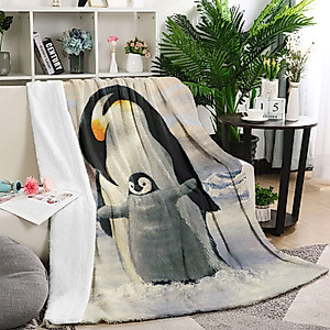 Penguin Throw Blanket for Women, 55 x 70 inch Cozy Watercolor Penguin Fluffy Plush Blanket for Teen Girls, Soft Penguin Flannel Throw Blanket for Mom, Suitable for Sofa Bed Couch